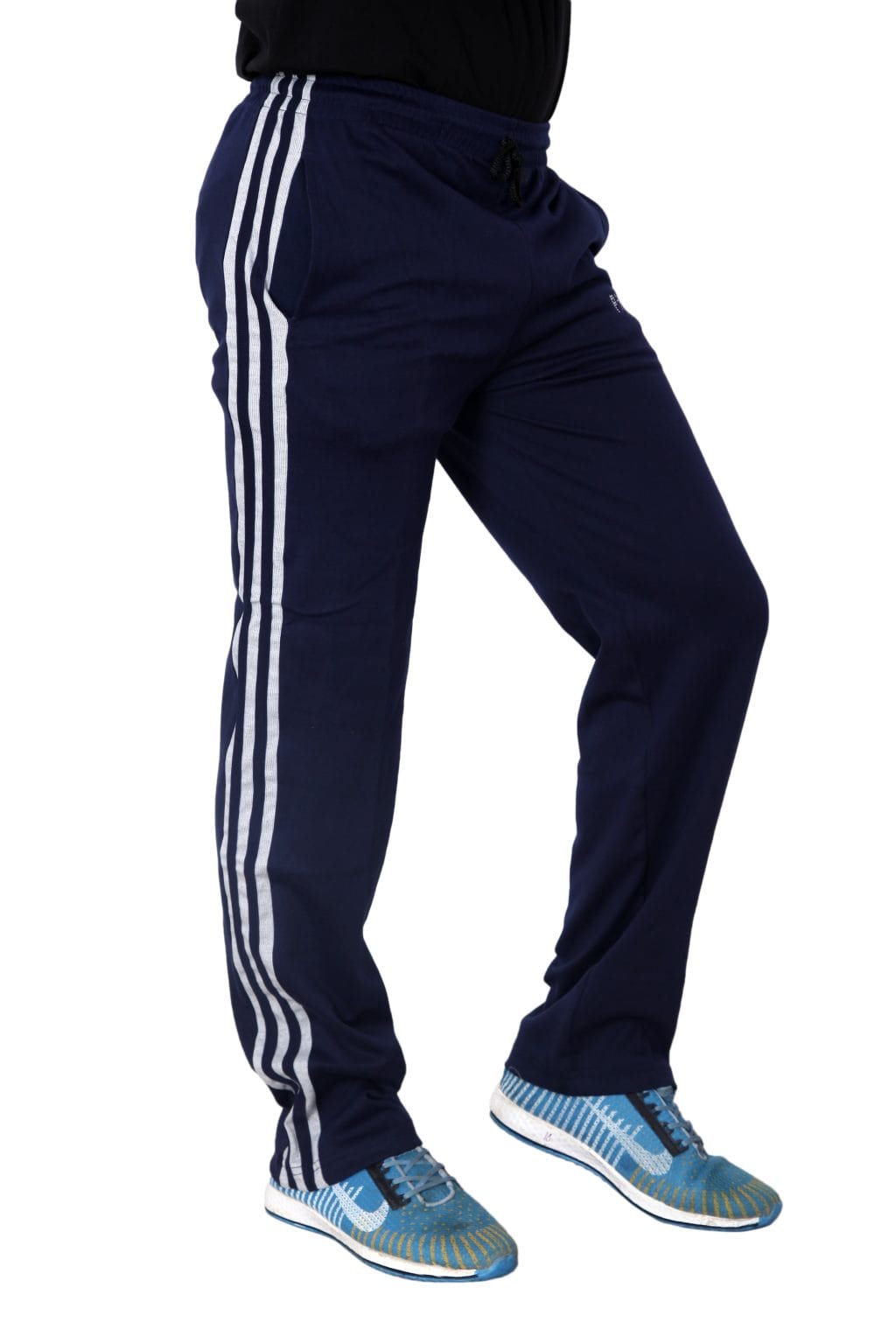 Big Size Track Pants for Men – Navy Blue Ribbed Cord (Grey Panel)